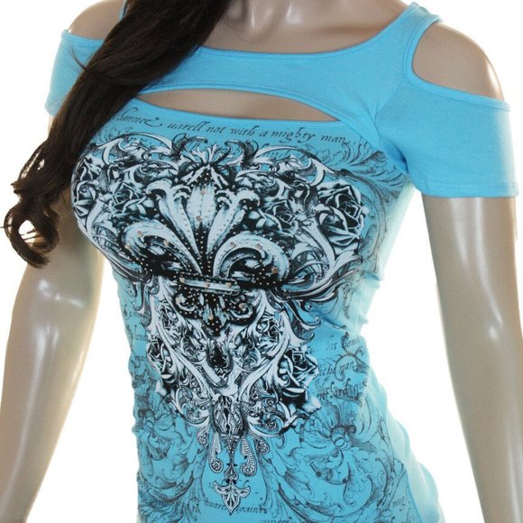 Abbie Lane Clothing | Tops | Sky Bling Fleur De Lis Tattoo Short Sleeve ...